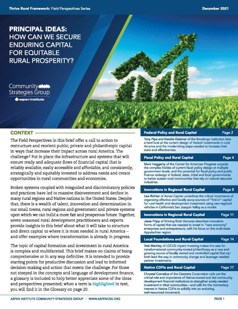 Thrive Rural Field Perspectives series - Aspen Institute Community ... Thrive Rural Field Perspectives series - Aspen Institute Community ...