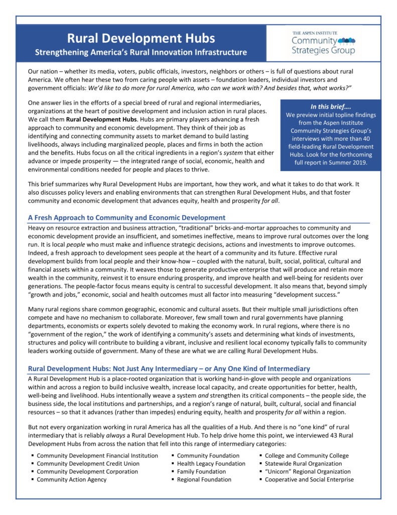 Rural Development Hubs Executive Summary - Aspen Institute Community ...