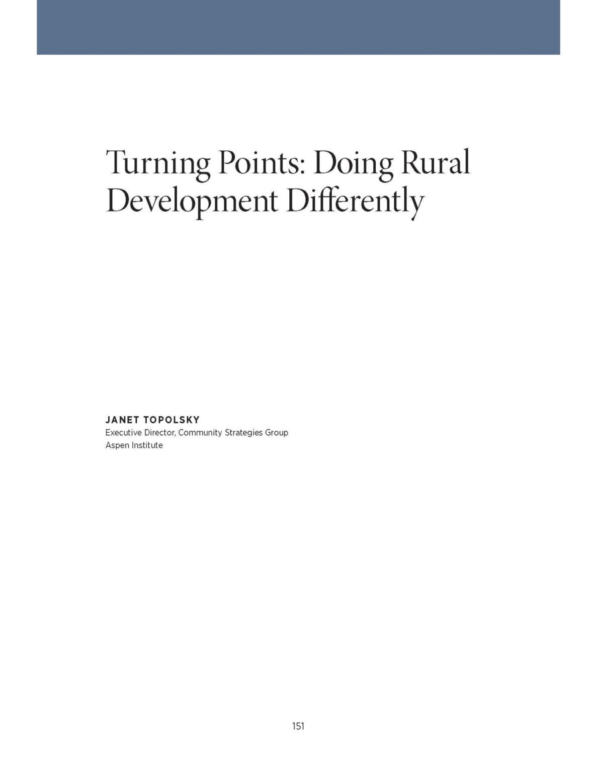 Turning Points: Doing Rural Development Differently - Aspen CSG