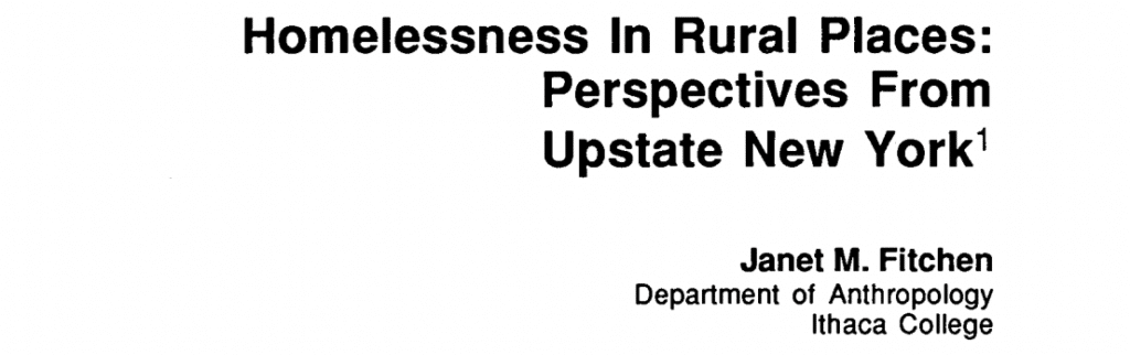 Perspectives of Rural Homelessness from Upstate New York